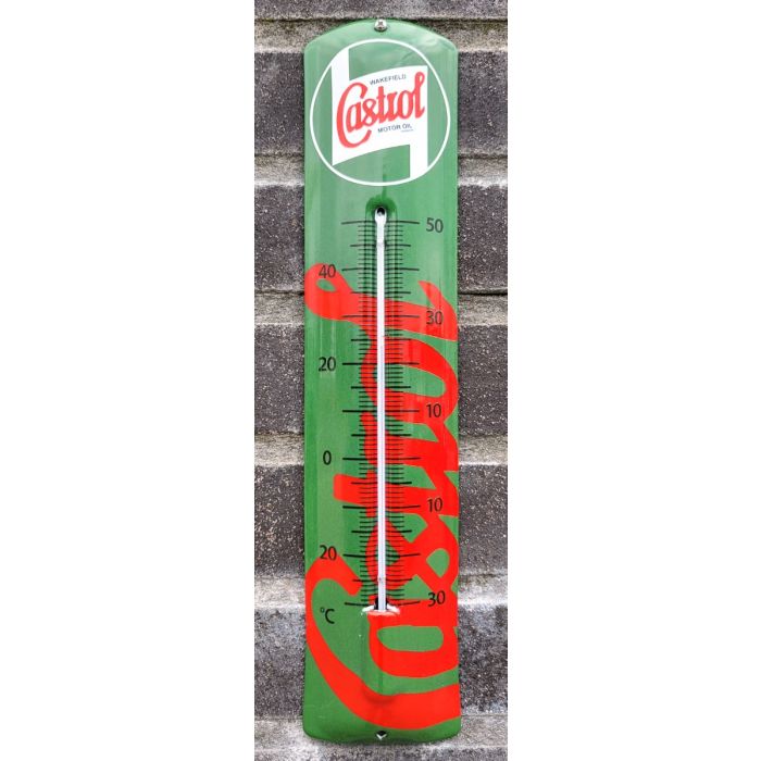 Emaille thermometer Castrol 7x32cm